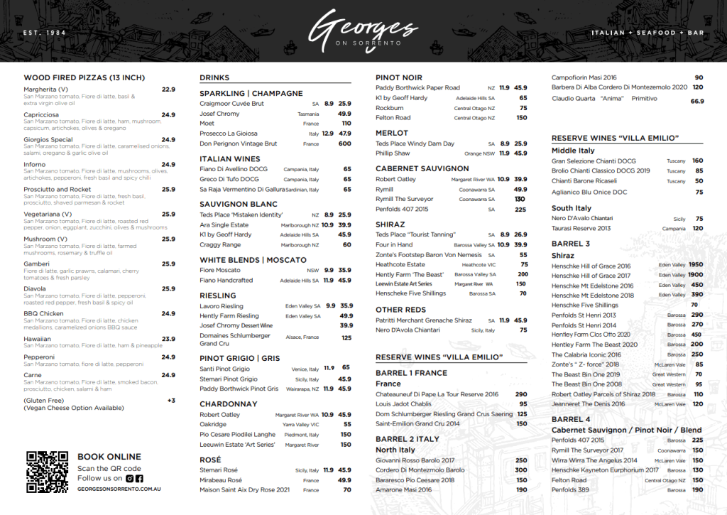 Menu - Georges on Sorrento