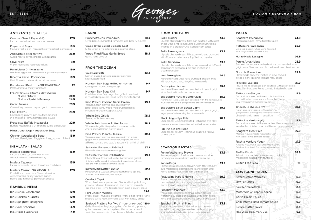 Menu - Georges on Sorrento